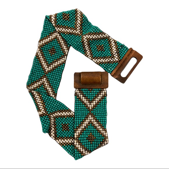 Vintage | Accessories | Vintage 97s Beaded Geometric Pattern Turquoise ...
